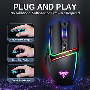 BENGOO Wired Gaming Mouse, PC Computer Mice USB Mouse with 6 RGB LED Modes, High-Precision 6 Adjustable DPI Up to 8000, 7 Programmable Buttons, Ergonomic Optical Mouse for Windows PC Mac Laptop Gamer
