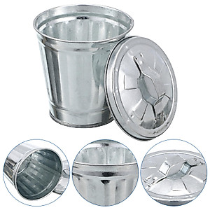 Kichvoe Mini Galvanized Trash Can with Lid Tiny Wastebasket Trash Bin Small Metal Buckets Garbage Bin Tabletop Rubbish Bin Flower Pot Pen Holder for Succulent Office