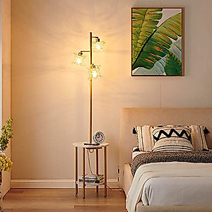 ROSEN GARDEN Tree Floor Lamp with Table USB Ports and Wireless Charging Station, Modern Dimmable Touch Control Floor Lamp with 3-Light for Living Room, Bedroom & Office