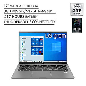 LG Gram 17Z90N Laptop 17" IPS Ultra-Lightweight, (2560 x 1600), 10th Gen Intel Core i5 , 8GB RAM, 512GB SSD, - Dark Silver