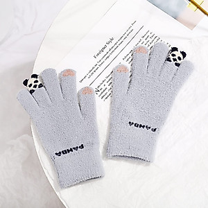 OhMill Touch Screen Cute Knitting Soft Gloves Lovely Panda Gloves for Cold Winter Windproof Cycling Hiking Running Gloves (Grey)