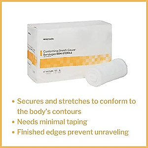 McKesson Conforming Stretch Gauze Bandages, Non-Sterile, 4 in x 4 1/10 yds, 12 Count