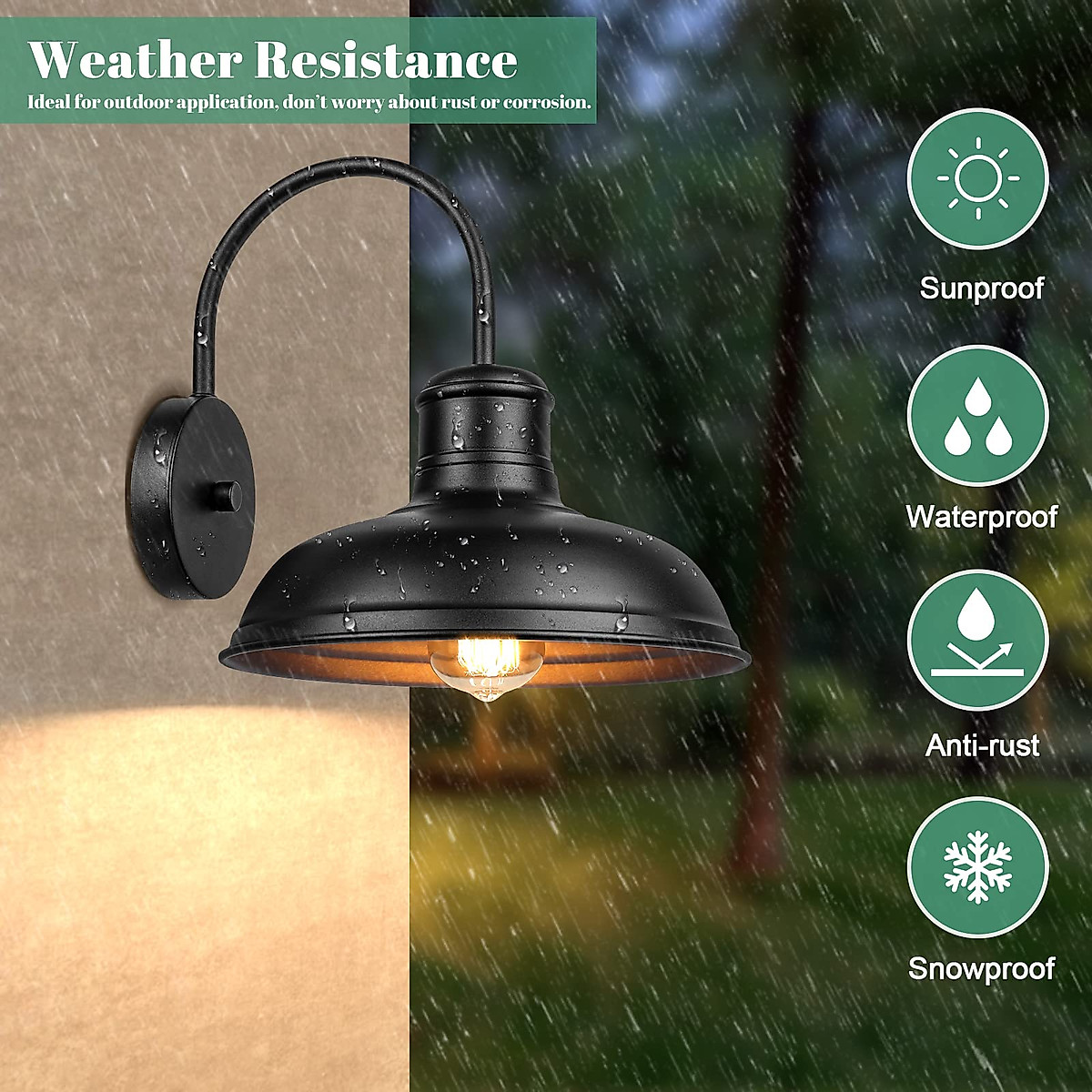 2-Pack Matte Black Outdoor Wall Lights, Modern Farmhouse Porch Wall Light Fixtures Wall Mount, Industrial Gooseneck Wall Sconce, Exterior E26 Barn Lights for Garage Frontdoor Entryway Bathroom Doorway