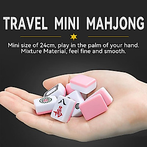 drizzle Pink 24mm Travel Mahjong Game Set Mini Panda - 0.9" Portable 144 Tiles - 4Pcs Racks Melamine Material Mah-Jong Family Leisure Time 2.76 Pounds - 旅行麻将