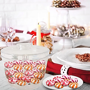 EB (4) Christmas Themed Stackable Plastic Containers with Lids 12.5 oz for Cookies Snack Candies Treats Food Storage Holiday Jars Home Kitchen Cabinet Organizer Gift Set Supplies (Design may Vary)