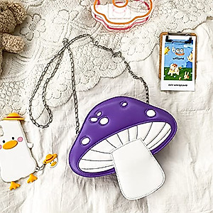 Women Cute Mushroom Shoulder Messenger Bag, Fun PU Leather Crossbody Bag Tote Bag Chain Handbag Purse (Purple)