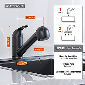 LEPO Pull Out Kitchen Sink Faucets, Single Handle Low Arch Kitchen Faucet with Pull Down Sprayer, Bar Utility Sink Faucets