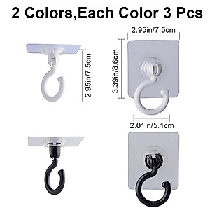GORGECRAFT 6Pcs Adhesive Mosquito Net Ceiling Hooks and Wall Hooks Swivel Ceiling Turn 360°/180°Mounted Hooks for Hanging Small Plants Towel Coat Bag Bathroom Bedroom Kitchen Door, White&Black
