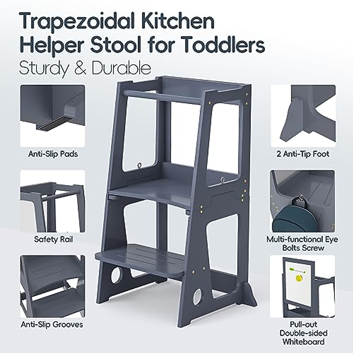 Kitchen Toddler Tower, Toddler Step Stool Learning Standing Tower with Whiteboard 2 in 1 Convertible Table and Chair, Removable Safety Rail, Widened Platforms for Kitchen Counter Bathroom Sink