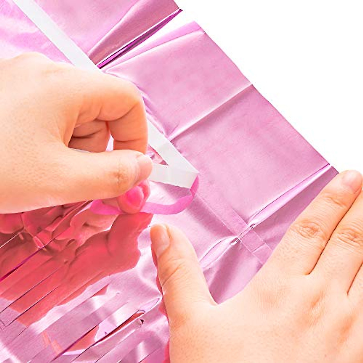 Foil Fringe Curtain Christmas Party Decorations - Pink Metallic Tinsel Photo Booth Backdrop Party Steamers Curtains for Birthdays Valentines Engagement Bachelorette Celebration