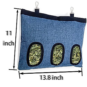 Rabbit Hay Feeder, Guinea Pig Bunny Hay Feeder Bag, Hanging 600D Oxford Fabric Storage Hay Feeder Bag for Rabbit Guinea Pig Chinchilla Small Animal Pets (Blue)