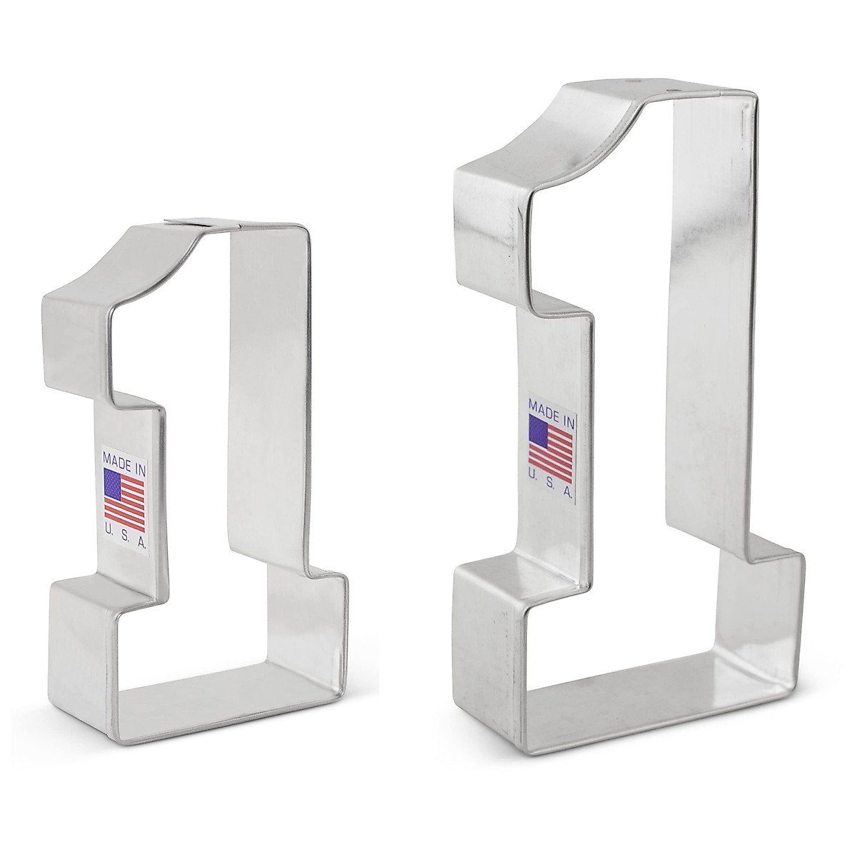 Number 1 Cookie Cutter 2-Pc. Set Made in USA by Ann Clark, 3.25", 4.5"