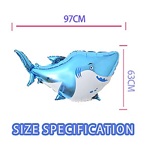 6 PCS Shark Balloons, 38 Inch Large Aluminum Foil Shark Balloon Blue Cute Splash Shark Balloons for Ocean Animal Theme Party Birthday Baby Shower Supplies, Office Hotel Event Decorations