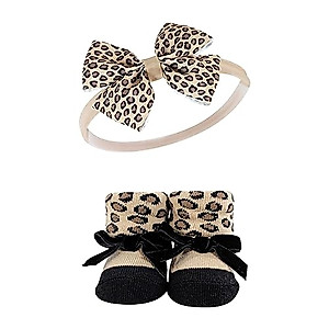 Hudson Baby Infant Girl Headband and Socks Giftset, Fall Leopard, One Size