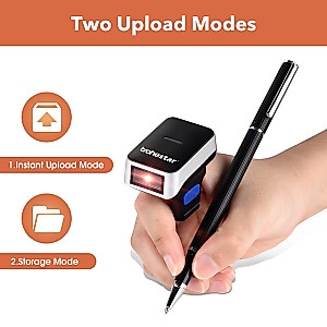 Trohestar Bluetooth Barcode Scanner, Wearable Mini CCD Wireless Ring Barcode Scanner Portable 1D Bar Code Reader Inventory Scanner Work with Windows iOS Android Linux Mac OS