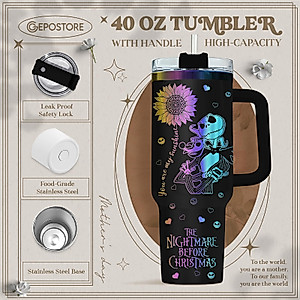 GEPOSTORE Movie Lover Gifts, Christmas Before Movie 40 oz Laser Tumbler Handle and Straw, Jack Sunshine Movie Tumblers Cup, Halloween Mug, Birthday Gifts for Couple