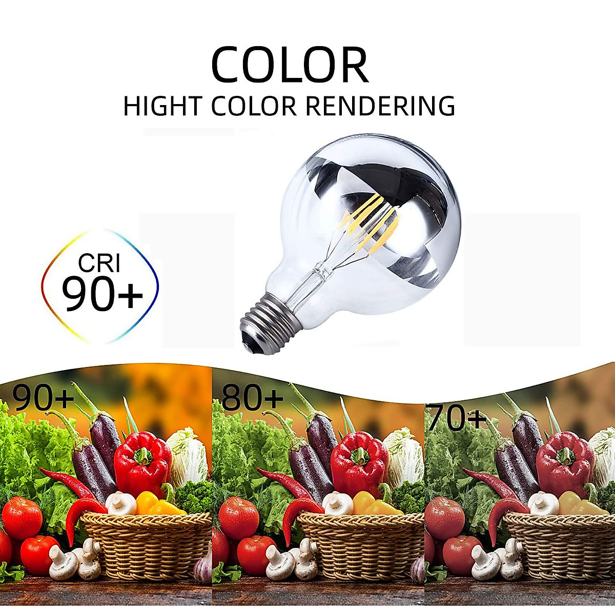 4-Pack 4 Watt Half Chrome Light Bulbs Dimmable G25(G80), E26 Natural White 4000K 40W Equivalent 360lm Edison LED and Christmas Decorative Bulbs with Silver Mirror for Indoor Living Room, AC 120V