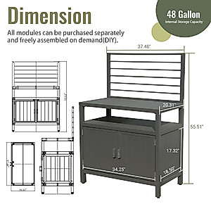 Domi Outdoor Kitchen Series, Modular Kitchen Island Counter with Whole Aluminum Finish & Shelf & Wall Hanging & Countertop & Storage Box & Cover, BBQ Grill Table for Deck Patio, Dark Gray