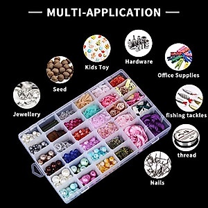 ESCULTORA 4PCS 36 Grids Plastic Organizer Box, Craft Organizer Storage, Bead Storage with 480pcs Label Stickers and Movable Dividers, Fishing Tackles Box, Jewelry Box for Storage
