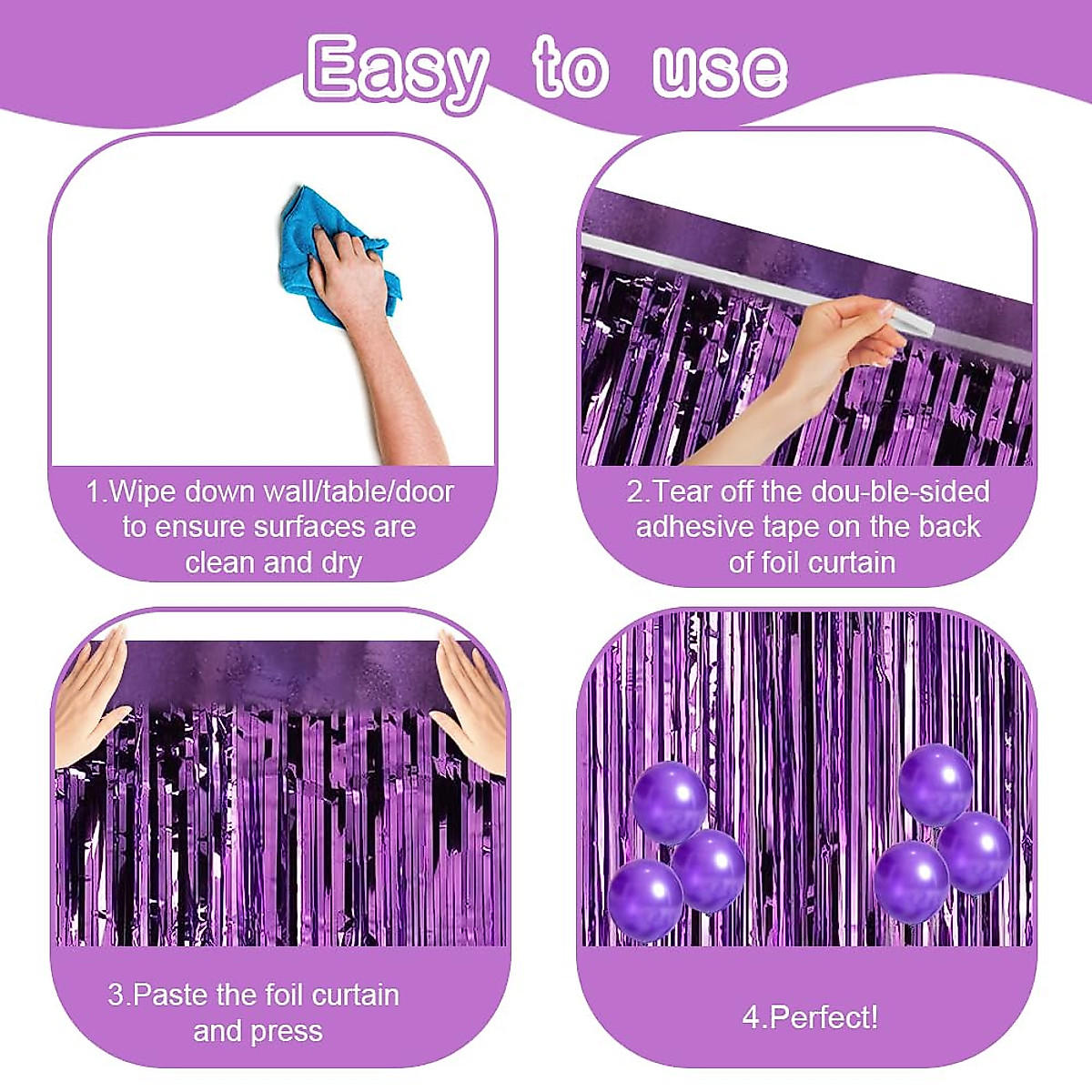 AIBIIN 2 Pack of 3.3x6.6ft Purple Foil Fringe Curtain Purple Streamers Backdrop Curtains for Purple Party Decorations Purple Wedding Birthday Bachelorette New Year Decor Photo Shoot Props