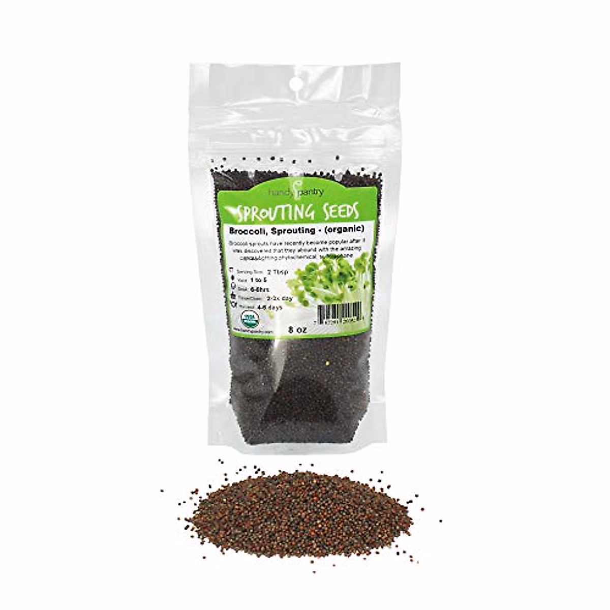 Organic Broccoli Sprouting Seeds By Handy Pantry | 8 oz. Resealable Bag | Non-GMO Broccoli Sprouts Seeds, Contains Sulforaphane
