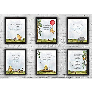 HerZii Prints Classic Winnie The Pooh Wall Art Decorations Set of 6 8x10 inch - Nursery Playroom Home Decor - Baby Shower Decorations