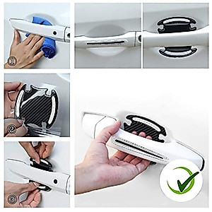 8 PCS Car Door Handle Scratch Protectors, Carbon Fiber Car Door Handle Cover Anti Scratch Car Stickers, Door Handle Cups Protective Film Door Bowl Sticker (White)
