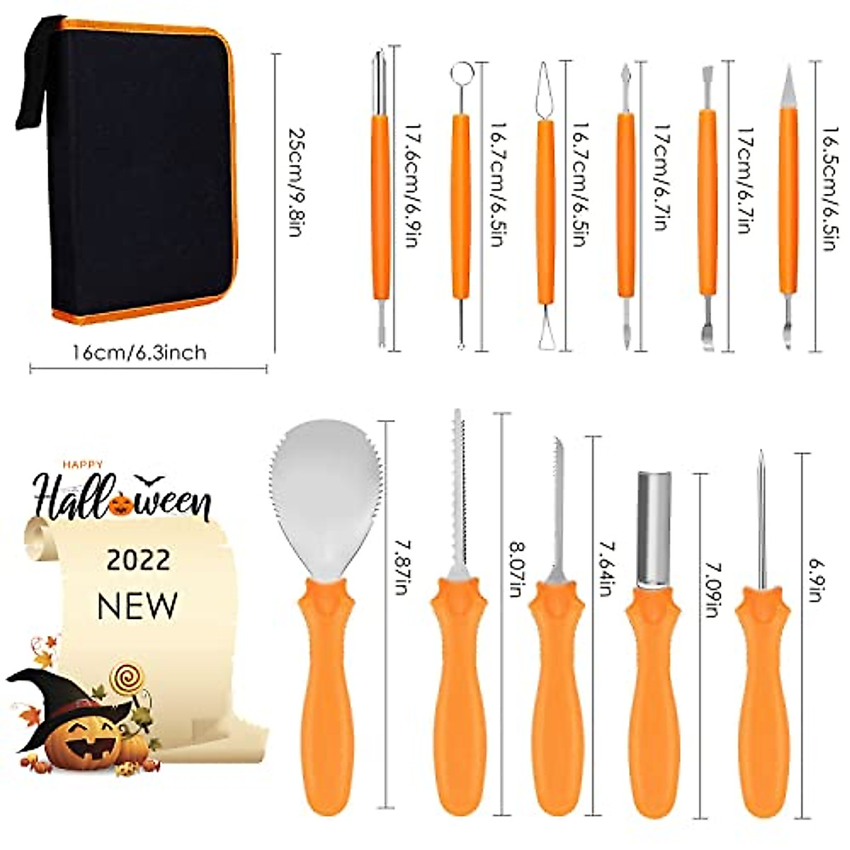 Halloween Pumpkin Carving Kit, 11pcs Professional Stainless Steel Carving Tools for Halloween with Carrying Case & 10 Templates Stencils for Halloween Decoration