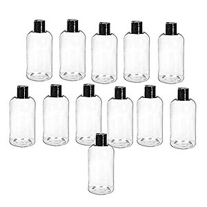 Natural Farms 12 Pack – 8 oz - Clear Boston Plastic Bottles – Black Flip Top - for Essential Oils, Perfumes, Cleaning Products