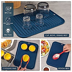 HOTEC Silicone Trivets for Hot pots and Pans, Heat Resistant for Kitchen Counter Dish Drying Mat, Set of 2 Classic Blue