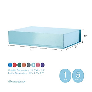 GREEN BEAN Gift Box 11x7.8x2.3 Inches, Baby Blue Gift Box with Lid for Presents, Magnetic Closure Gift Box, Shirt Gift Box for Clothes (Glossy Metallic Baby Blue, Polka Dot Design Inside)