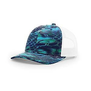 Running Partner Richardson 112 112P Trucker Mesh Snapback Hat Curved Bill with NoSweat Hat Liner (Adjustable Snapback Kryptek Camo Colorway, Pontus/White)