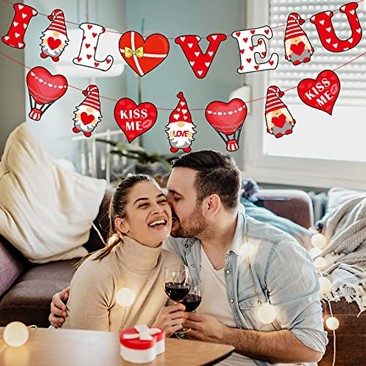 I Love You Gnomes Banner, Valentine's Day Decorations Banners Wedding Anniversary Engagement Banners Garland Photo Props Banner for Party Home Decorations