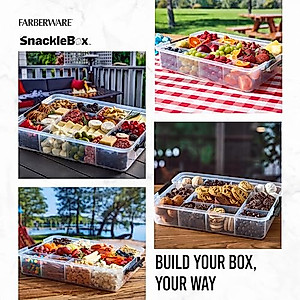 Farberware Build-a-Board Snacklebox with Locking Bamboo Cutting Board Lid, Portable Charcuterie Storage with Compartments,Make it. Take it. Enjoy it., 11x16-Inch, Natural