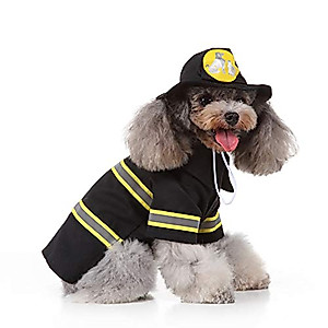 balacoo 1 Set Dog Firefighter Costume Dog Cat Cosplay Fireman Apparel Puppy Jacket Coat with Firefighting Hat Size M Black