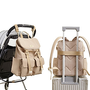 SUNVENO Diaper Bag Backpack, Large Capacity Nappy Changing Bag Featuring Bottle Pockets, Changing Pad, Stroller Clips and Comfortable Backpack Straps, Brown