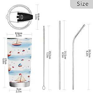 Wassud Boat Pattern 20 oz Tumbler with Lid and Straw Stainless Steel Double Wall Vacuum Tumblers Insulated Travel Coffee Mug for Cold and Hot Drinks