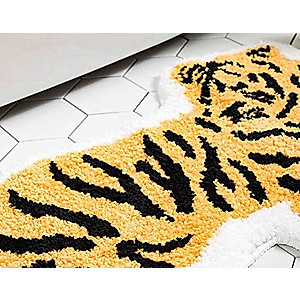 Cute Soft Tiger Shaped Animals Bath Mat Area Rug for Bedroom Bathroom Kitchen Floor Water Absorption Non-Slip Small Carpet Door Mat Kid's Room Playmat (50 * 75CM)