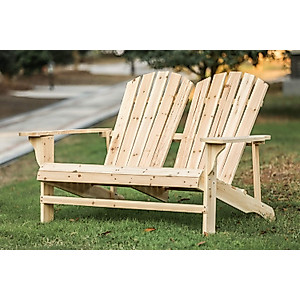 LOKATSE HOME Outdoor Wooden Adirondack Bench Loveseat Double Patio Chair Natural