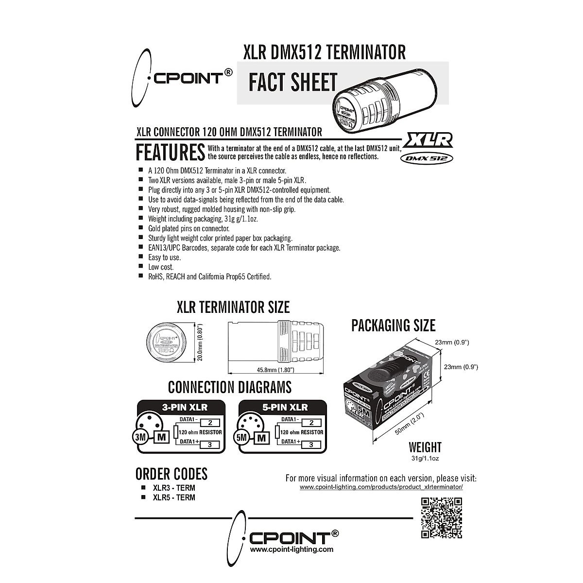 SIRS-E 2-Pack - CPoint DMXterminator XLR 3 Pin DMX Terminator 120 Ohm XLR3-TERM
