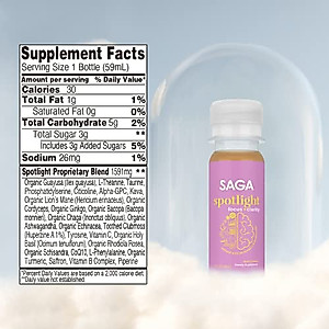 SAGA Spotlight Mushroom Energy Shots, Nootropic & Adaptogen Brain Focus, Cognitive Supplement Functional Beverage with Organic Lion’s Mane, Cordyceps, Gingko and Bacopa, Vegan, Exotic Guava, 6 Pack