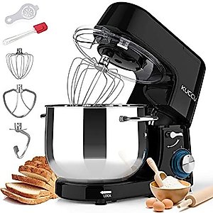 KUCCU Stand Mixer, 9.5 Qt 660W, 6-Speed Tilt-Head Food Dough Mixer, Electric Kitchen Mixer with Dough Hook, Flat Beater & Wire Whisk, Mixing Bowl (9.5-QT, Black)