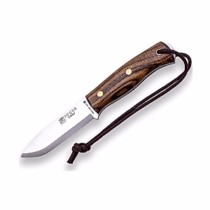 Joker Hunting and Mountain Knife Ember Scandi CN122, 4.13 inches Blade of SANDVIK 14C28N, Walnut Wood Handle, Brown Leather Sheath, Includes Paracord, Tool for Fishing, Hunting, Camping and Hiking
