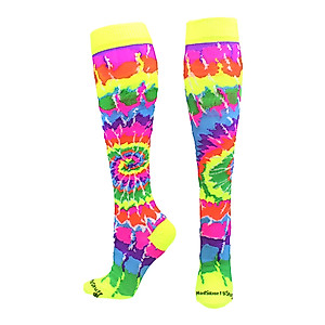 MadSportsStuff Crazy Tie Dye Socks Over the Calf (Groovy Neon, Small)