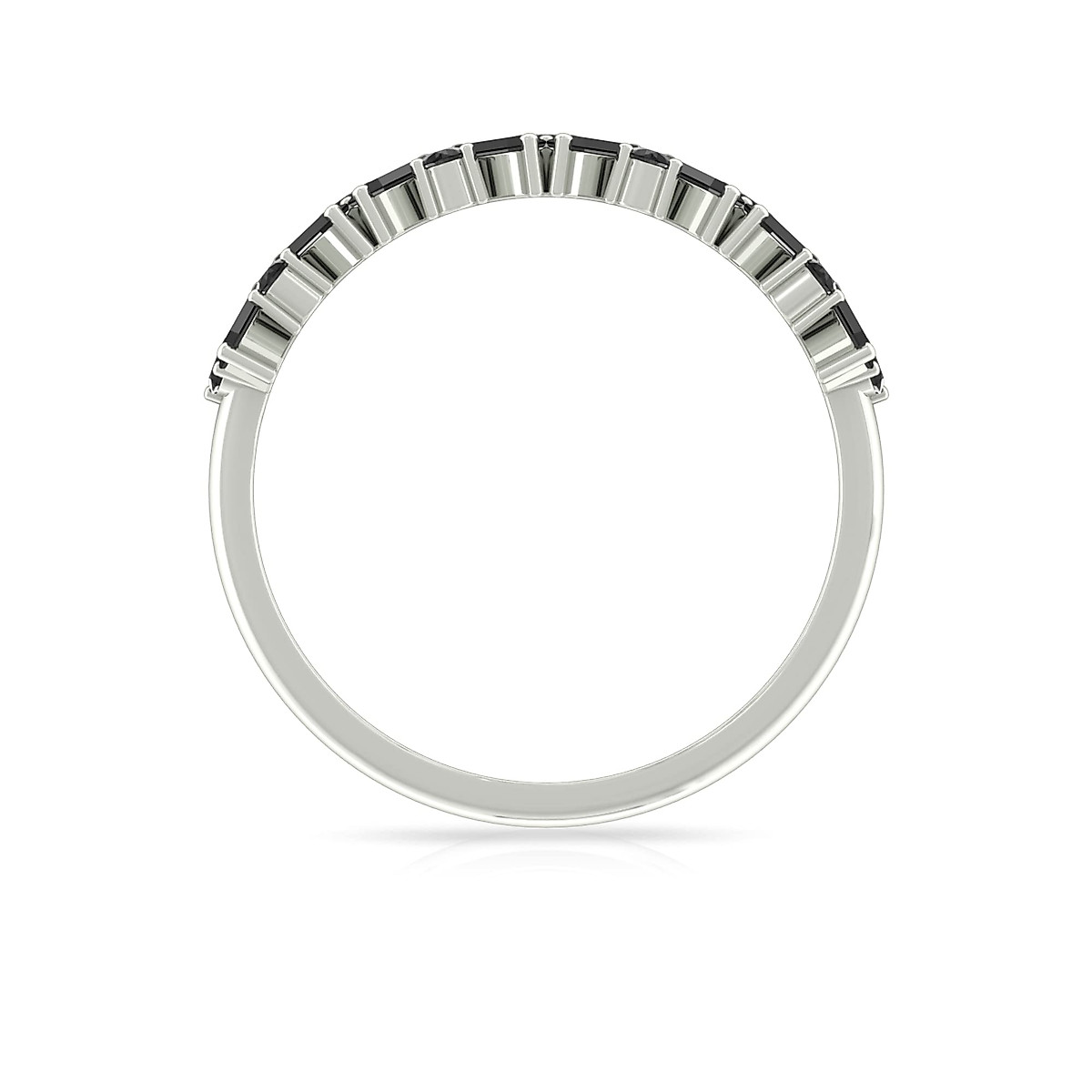 Natural Black Spinel Half Eternity Ring for Women, Aaa Quality, August Birthstone, 14K White Gold, Size:US 7.00