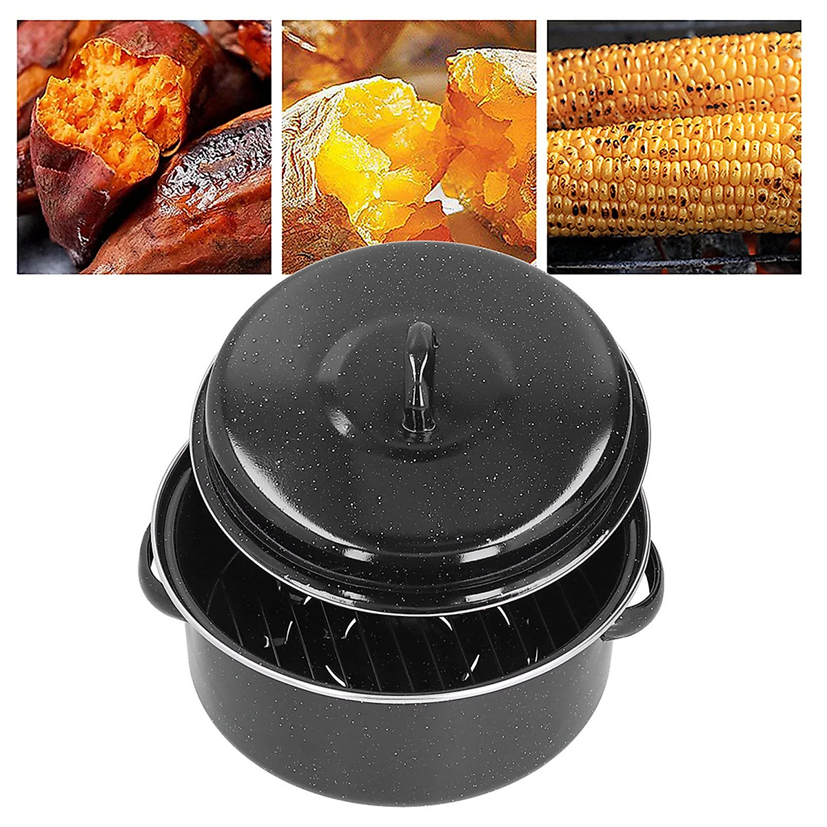 Oval Roaster Pan 9 inch with Lid Oval Roasting on the Grill, Enamel Family Oval Roaster for Barbucue Sweet Potato Family