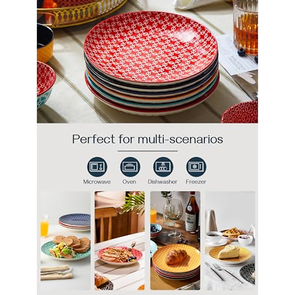 DOWAN 8.5" Dessert Plates - Colorful Ceramic Salad Plates, Easter Plates for Pasta, Dinner, Snack, Fruit, Party, Wedding - Dishwasher & Microwave Safe, Set of 6