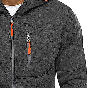 Maiyifu-GJ Fleece Hoodies for Men Long Sleeve Full Zip Up Sports Sweatshirt Lightweight Slim Fit Hoodie with Zip Pockets (Grey,Large)