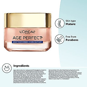L'Oreal Paris Age Perfect Rosy Tone Anti-Aging Cooling Night Moisturizer, Reactivate Rosy Radiance and Firm Skin, 1.7 oz