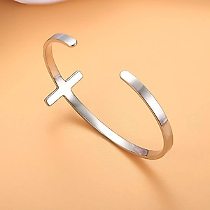 Jewenova Inspirational Cross Bracelet for Women Stainless Steel Religious Cuff Bangle Bible Verse Christian Bracelet for Women Engraved Bracelet, Joshua 1:9